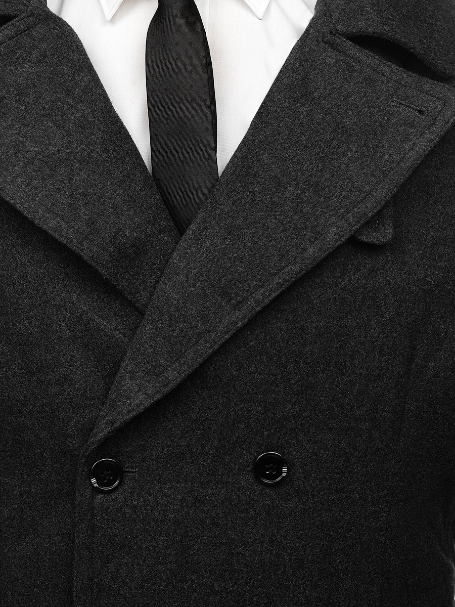 Muški grafitni zimski kaput na dvoredno kopčanje i visoki ovratnik Bolf ...